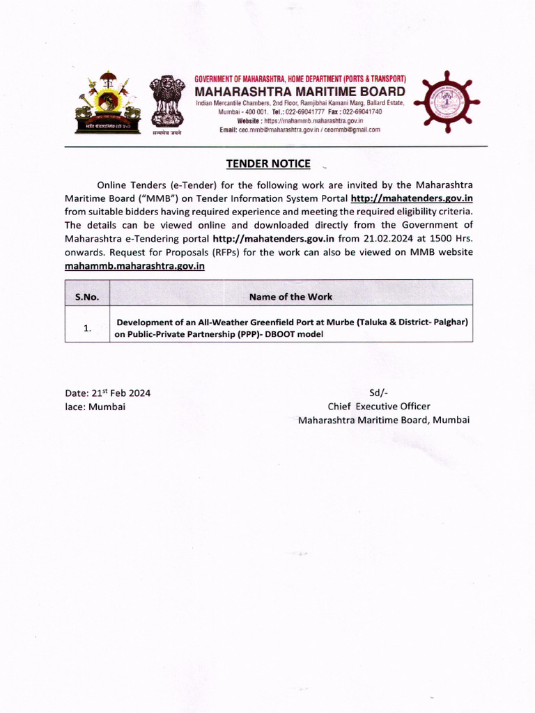 Maharashtra Mar Ime Board: Tender Notice | PDF
