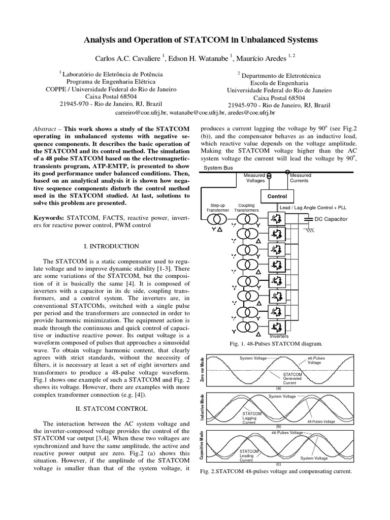 Analysis and Operation of STATCOM in Unbalanced Systems | PDF | Capacitor | Power Inverter