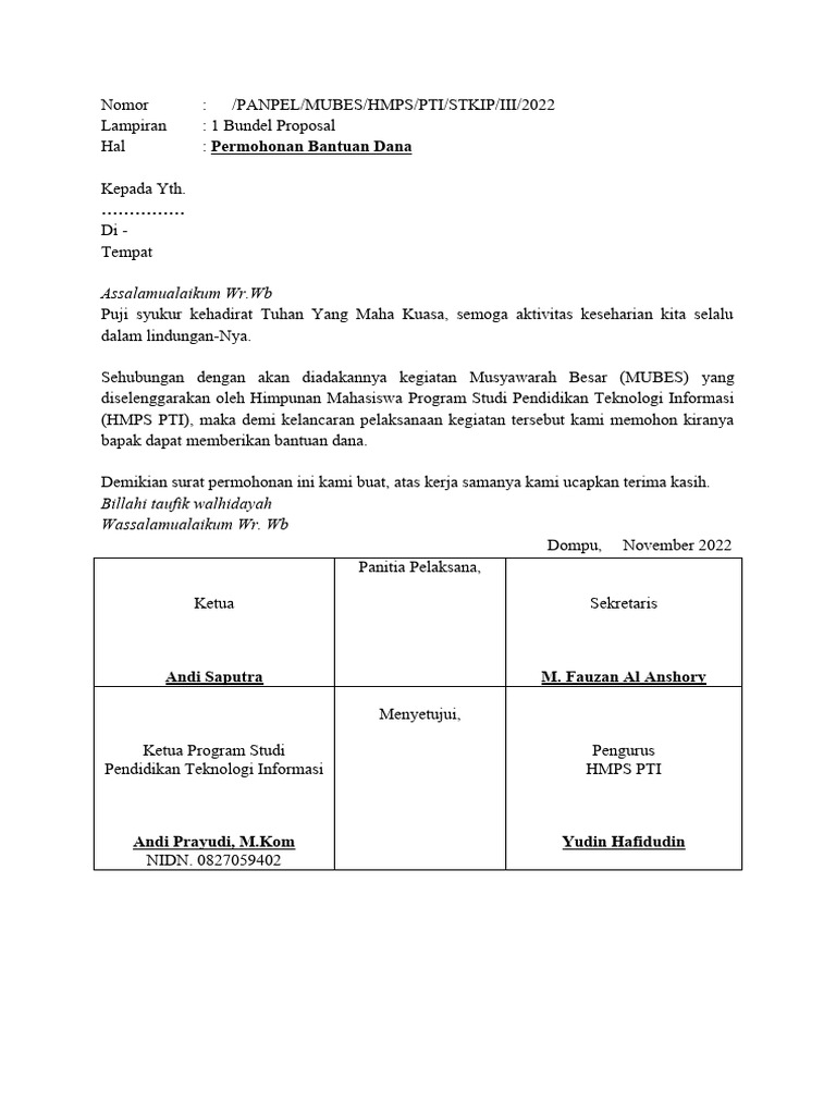 Proposal Dana Mubes 1 | PDF