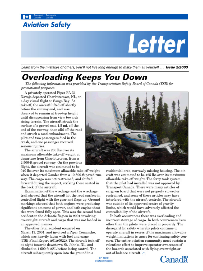 Letter: Overloading Keeps You Down | PDF | Takeoff | Aircraft