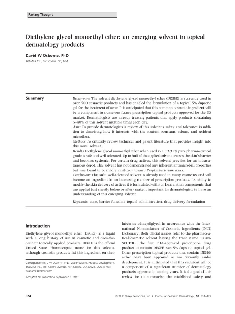 Diethylene Glycol Monoethyl Ether: An Emerging Solvent in Topical ...