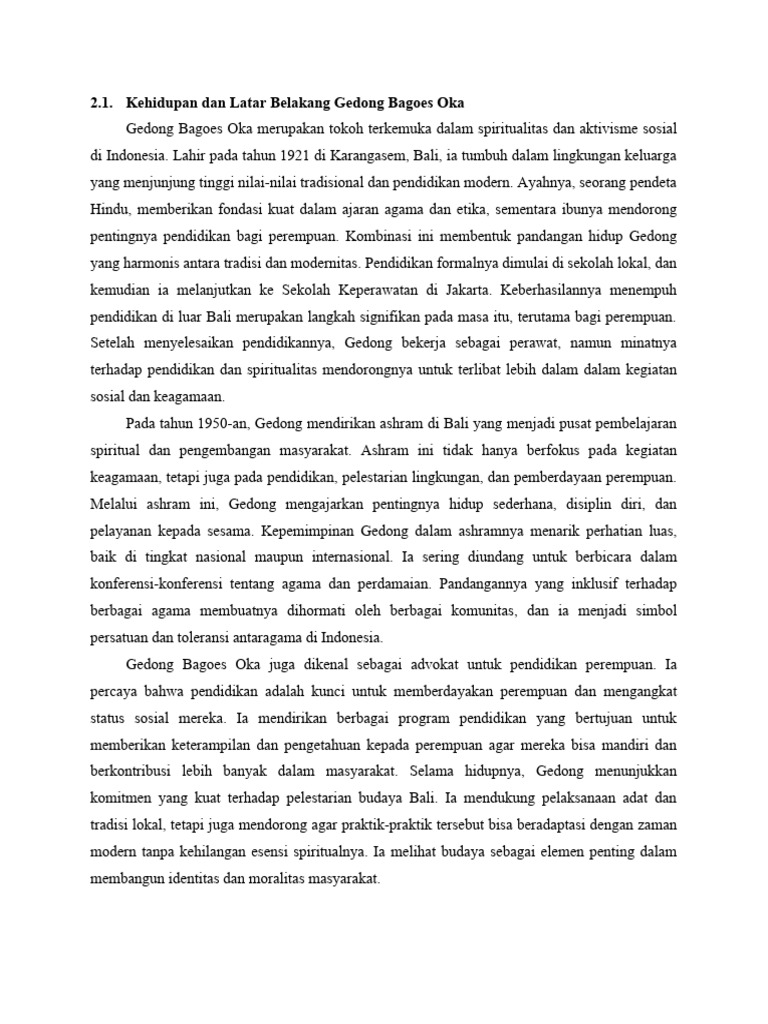 Kehidupan Dan Latar Belakang Gedong Bagoes Oka | PDF