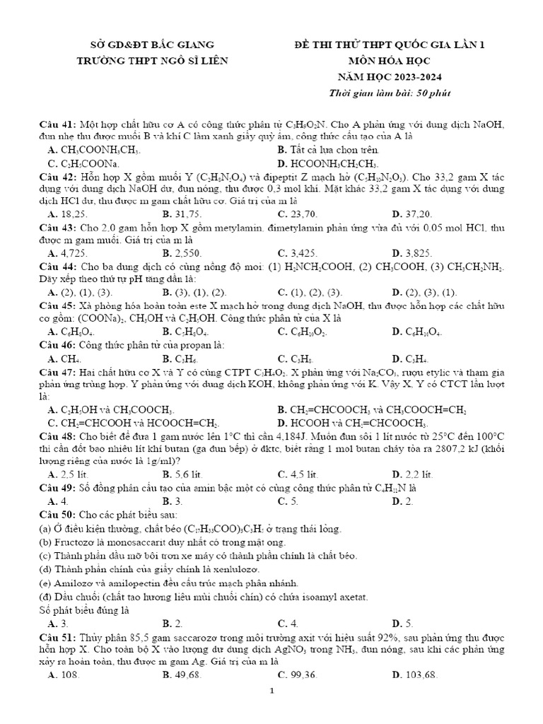 7 de Thi Thu TN THPT 2024 THPT Ngo Si Lien Bac Giang Lan 1 File Word Co Loi Giaidoc 1600 PDF ...