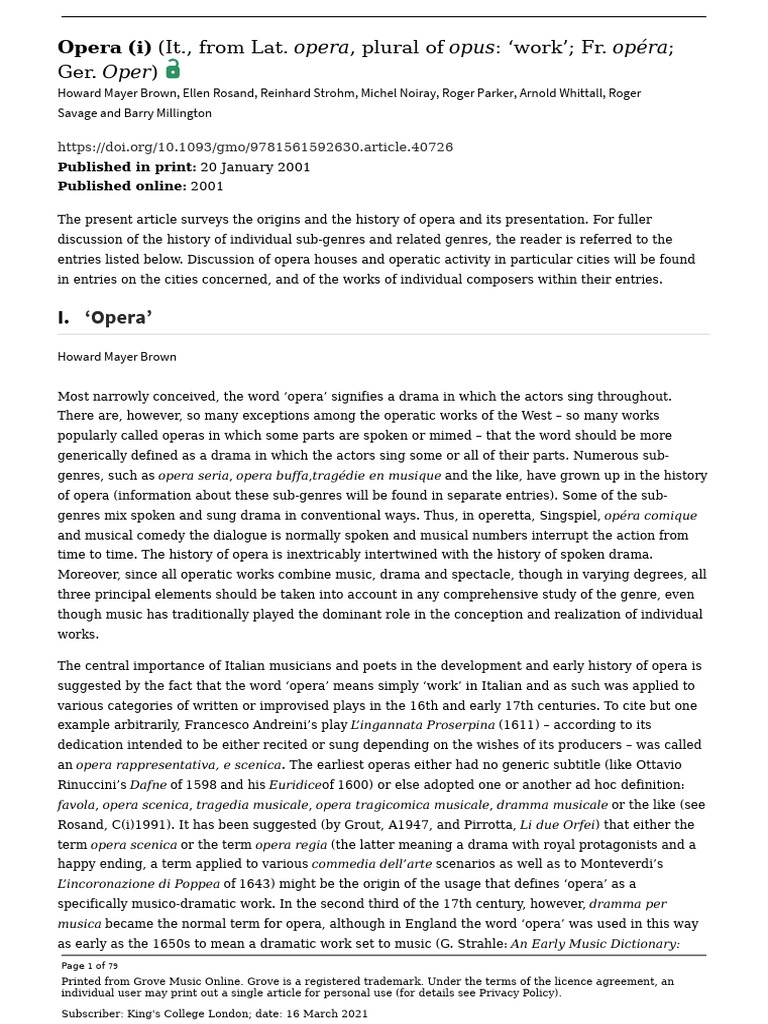 Grove - Opera | PDF | Opera