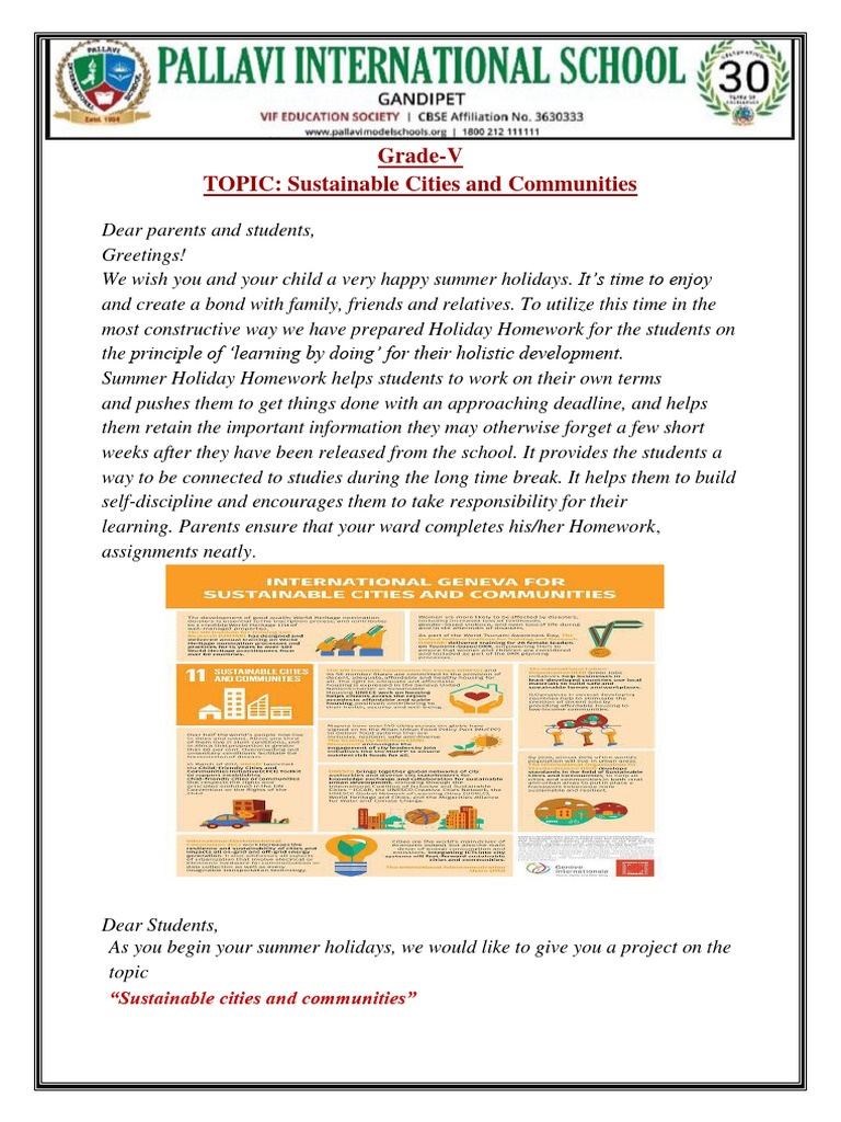 Grade 5 Holiday Homework Guide | PDF | Sustainable City | Sustainability