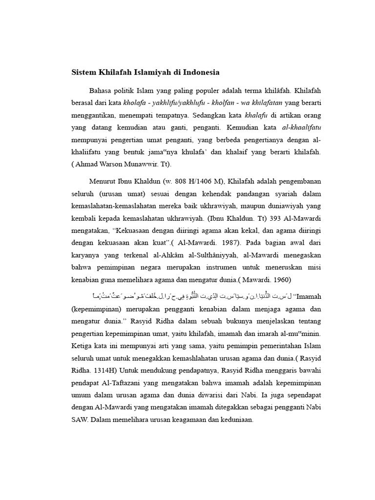 Sistem Khilafah Islamiyah Di Indonesia | PDF