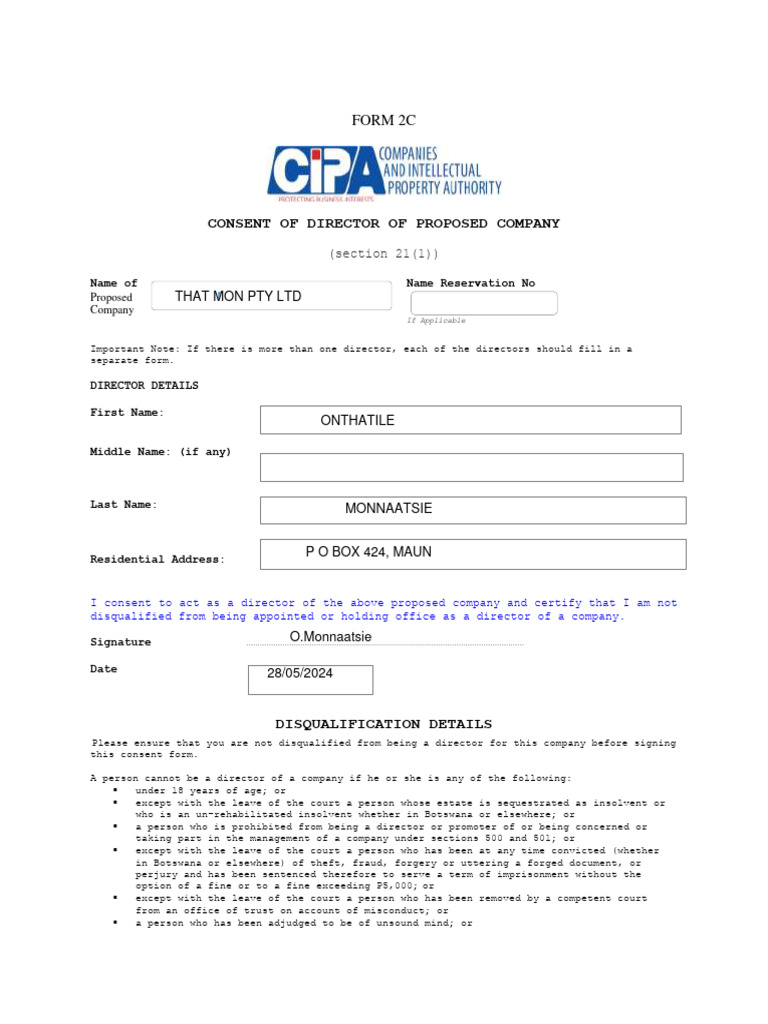 Director-Consent Form 2 | PDF | Business | Finance & Money Management