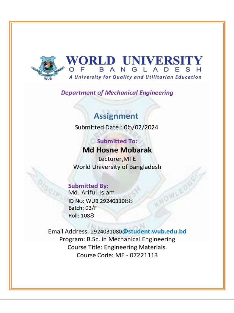 Assignment 1 - Engineering Materials | PDF