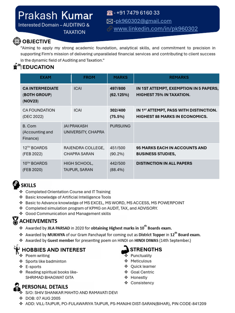 Prakash Kumar: Objective | PDF