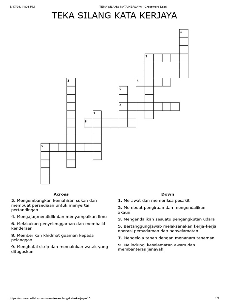 TEKA SILANG KATA KERJAYA - Crossword Labs | PDF