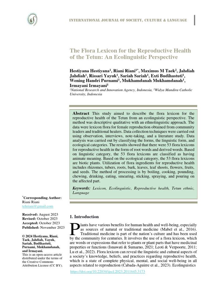 Flora Lexicon for Tetun Reproductive Health | PDF | Word | Semantics