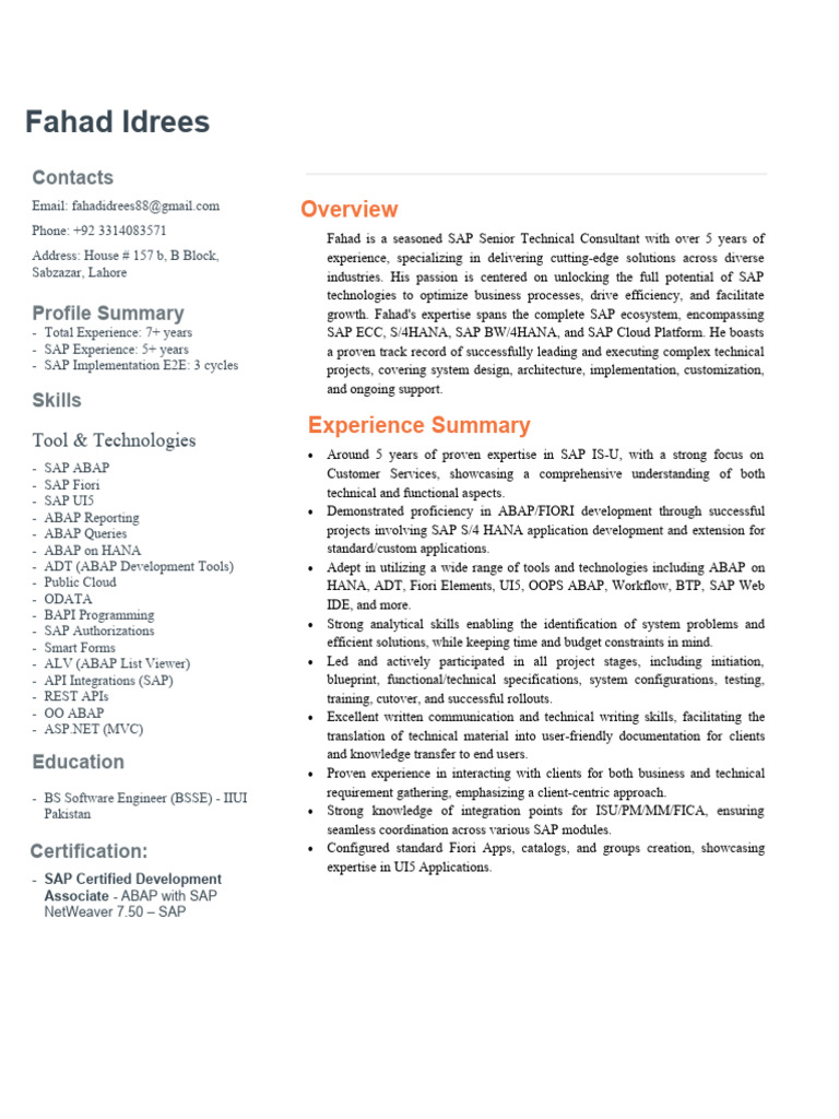 Fahd Idress | PDF | Enterprise Resource Planning | Application Software