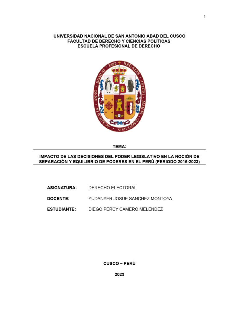 El Principio De Separación De Poderes Pdf Constitución Separación