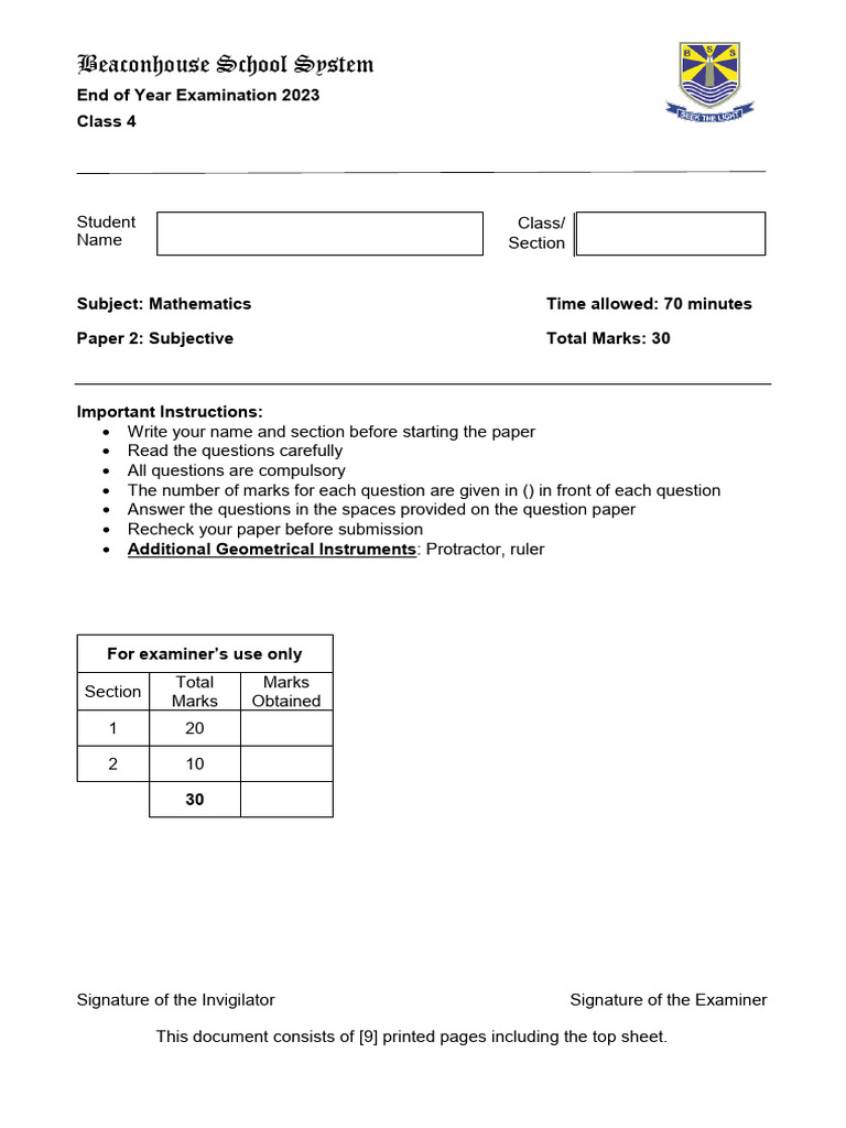 Mathematics - Class 4 EOY - P2 | PDF | Numbers | Mathematics