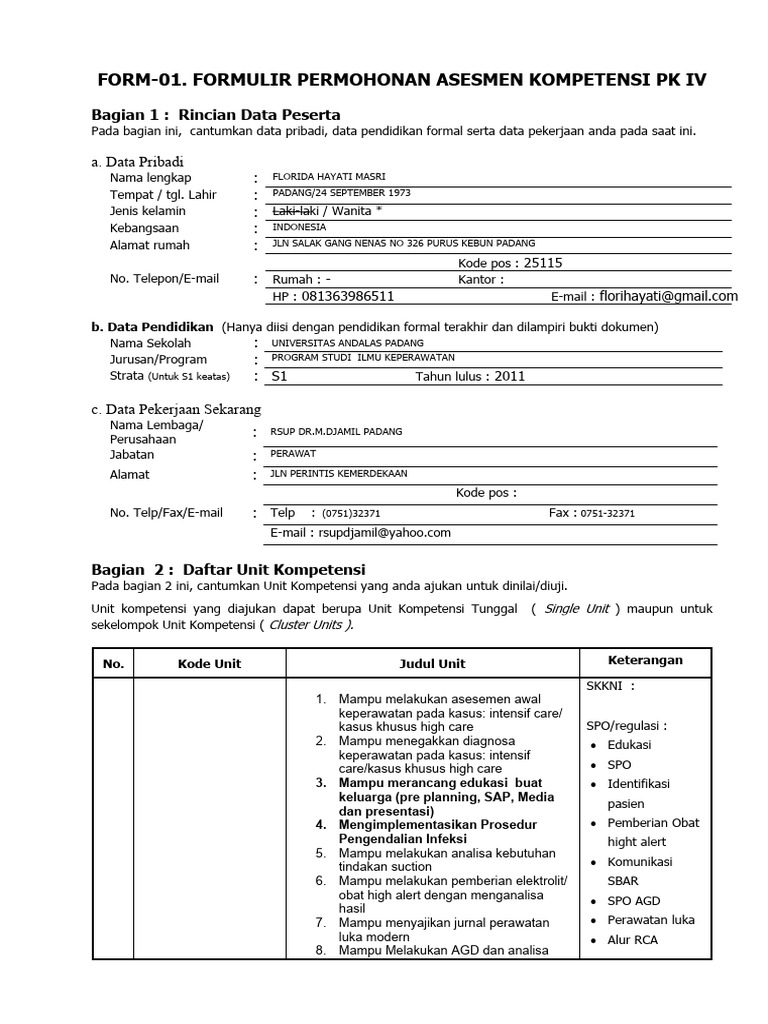 Formulir Pengajuan Kompetensi PK Iv | PDF