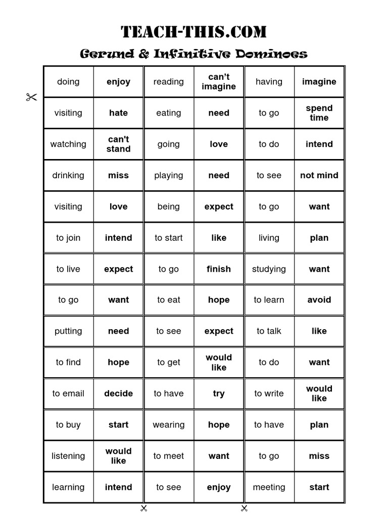 Gerund and Infinitive Dominoes | PDF | Languages | Foreign Language Studies