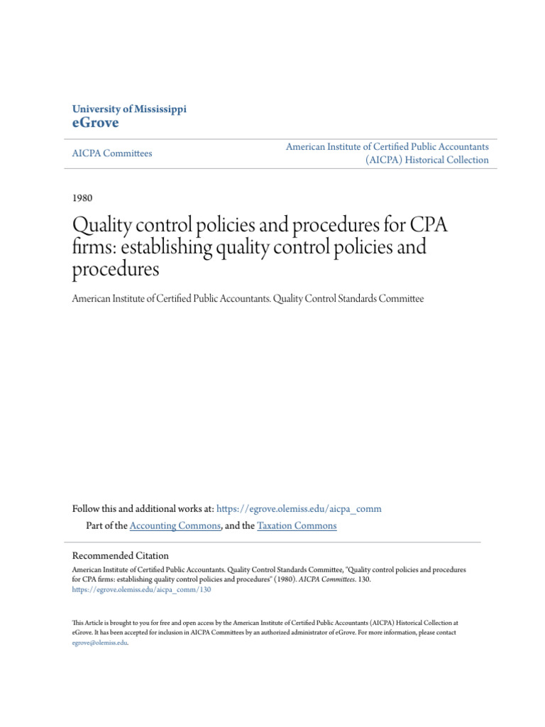 Quality Control Policies and Procedures For CPA Firms | PDF ...
