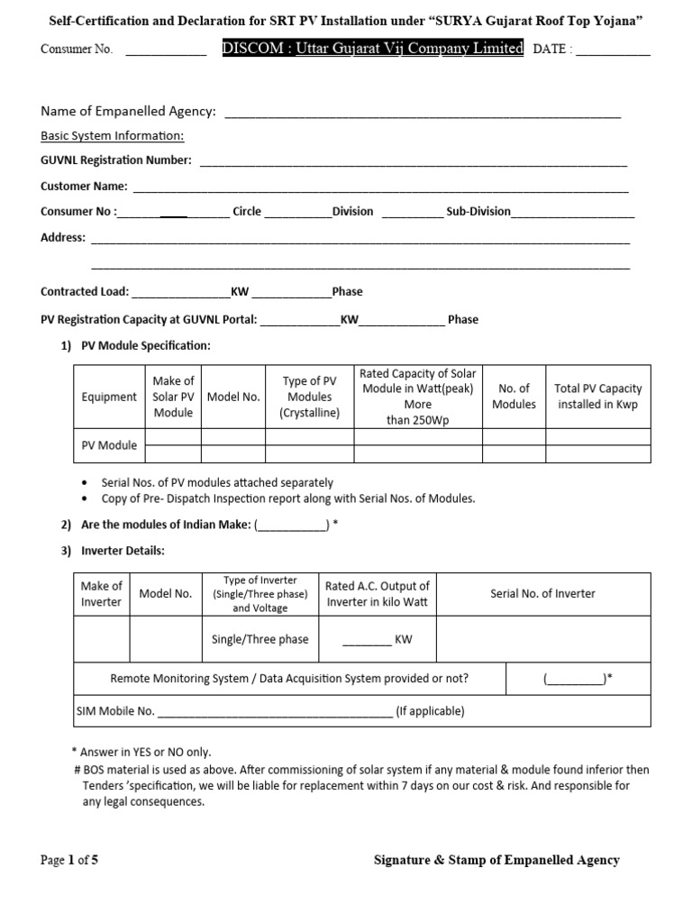 Self-Certification for Solar PV Installation | PDF | Photovoltaics ...