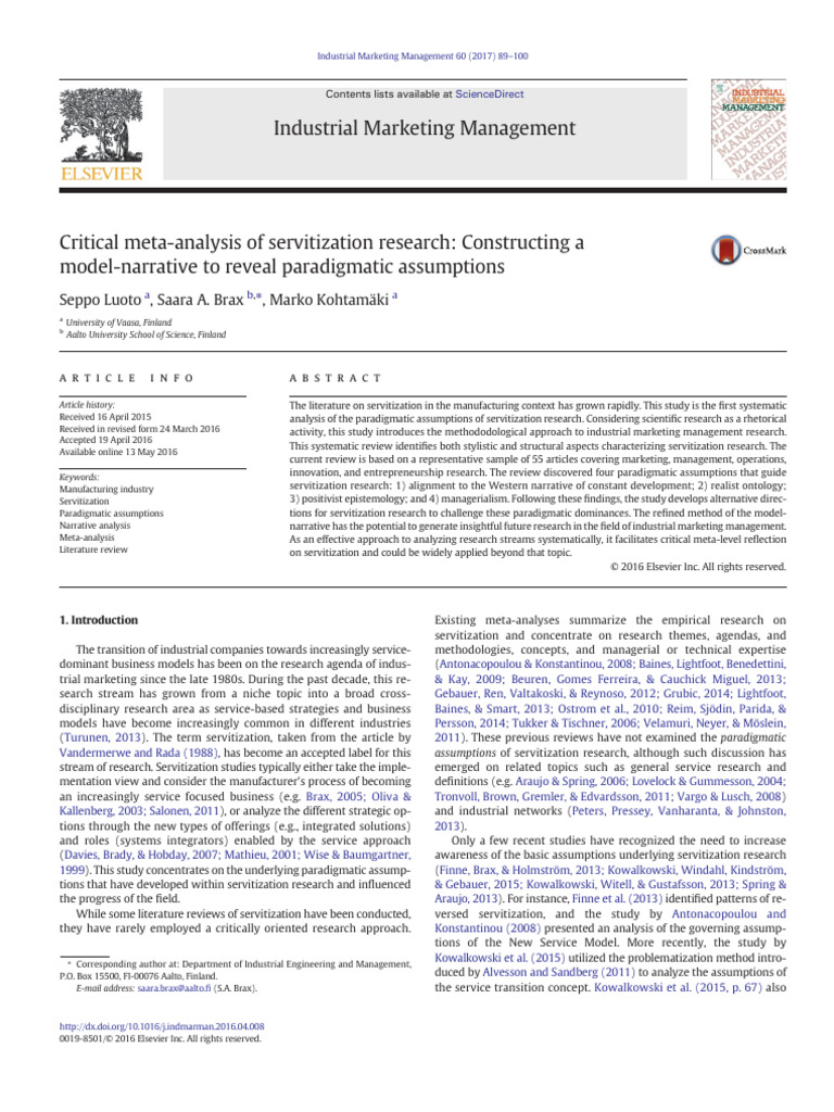 Critical Meta Analysis of Servitization Research Constr - 2017 ...