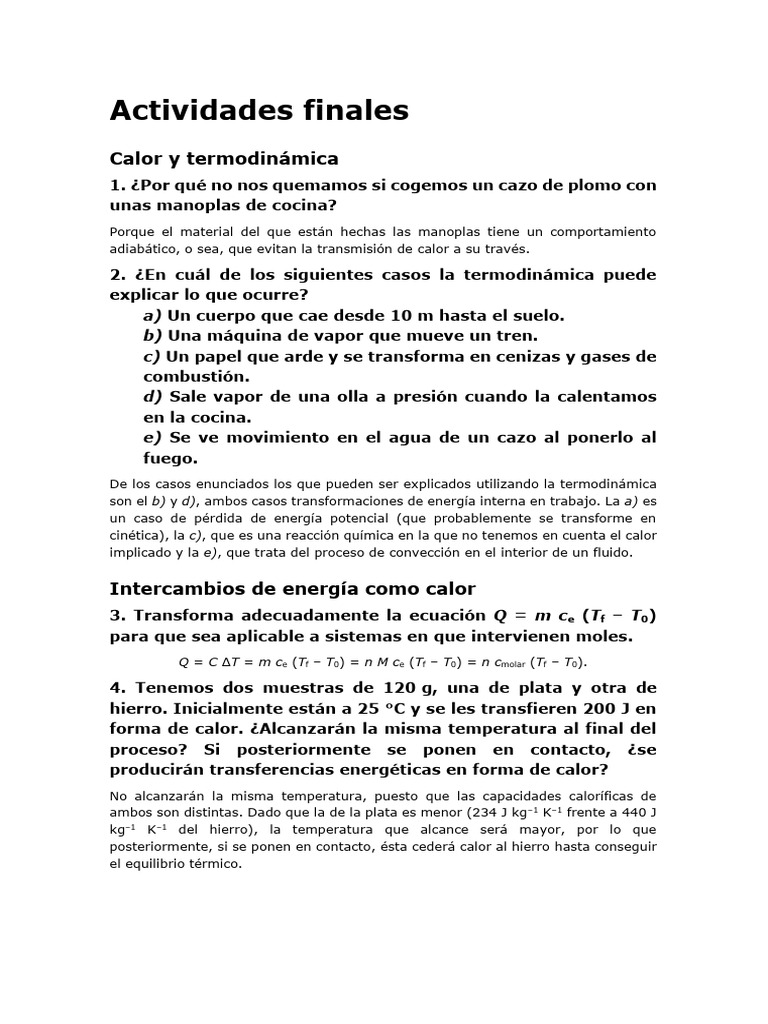 Ejercicios Termodinámica Resueltos | PDF | Calor | Temperatura