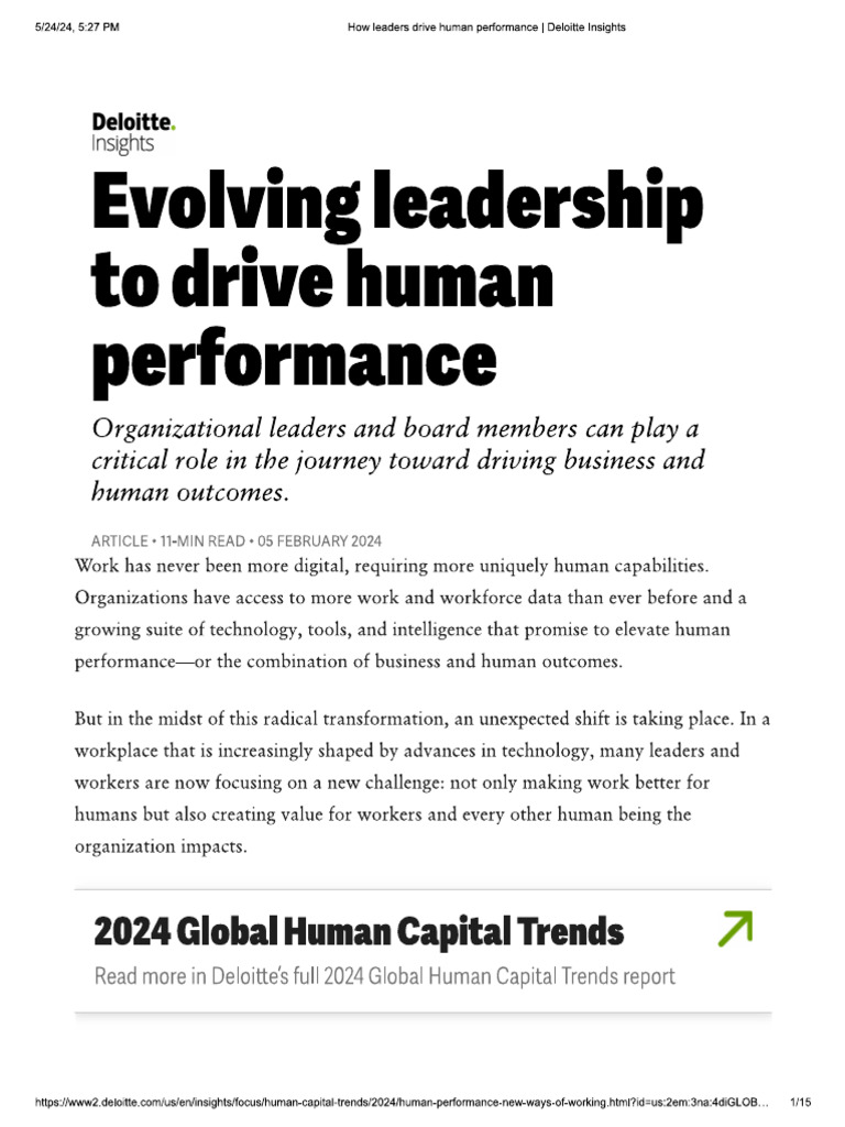 Evolving Leadership To Drive Human Performance | PDF