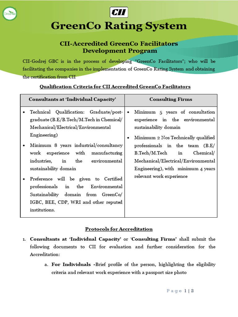 GreenCo Facilitators Qualification Criteria Rev | PDF