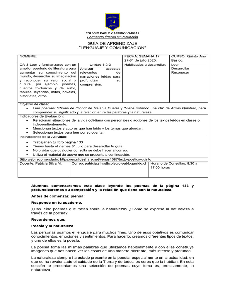 Guia 5 Leng Sem17 | PDF | Poesía