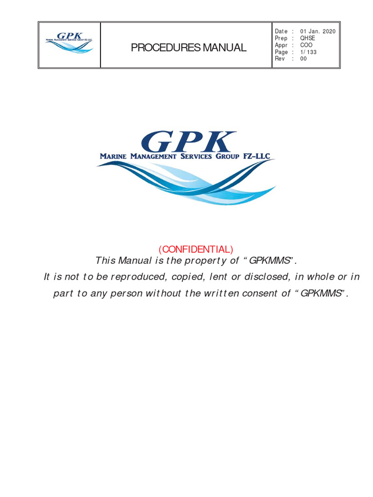 GPKMMS Shipboard Procedures Manual (INDEX) | PDF | Water Transport ...