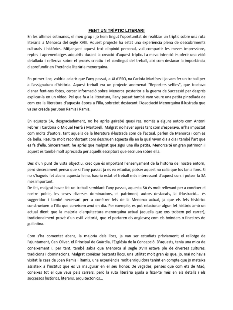 Reflexió Final Del Tríptic Literari-2 | PDF Reflexió Final Del Tríptic Literari-2 | PDF