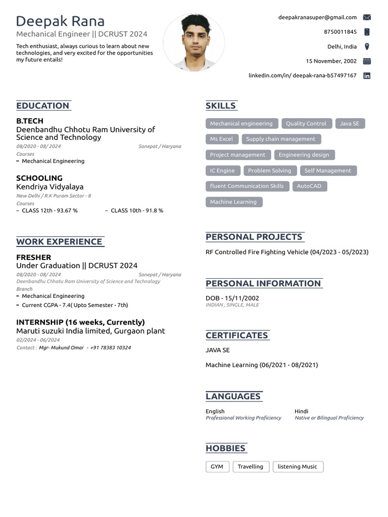 Deepak's Resume | PDF | Engineering