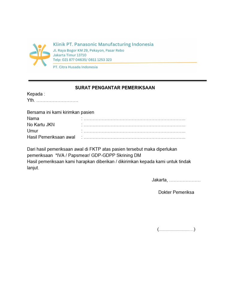 Form Pengantar Pemeriksaan PAP SMEAR & HSL ASSMENET | PDF