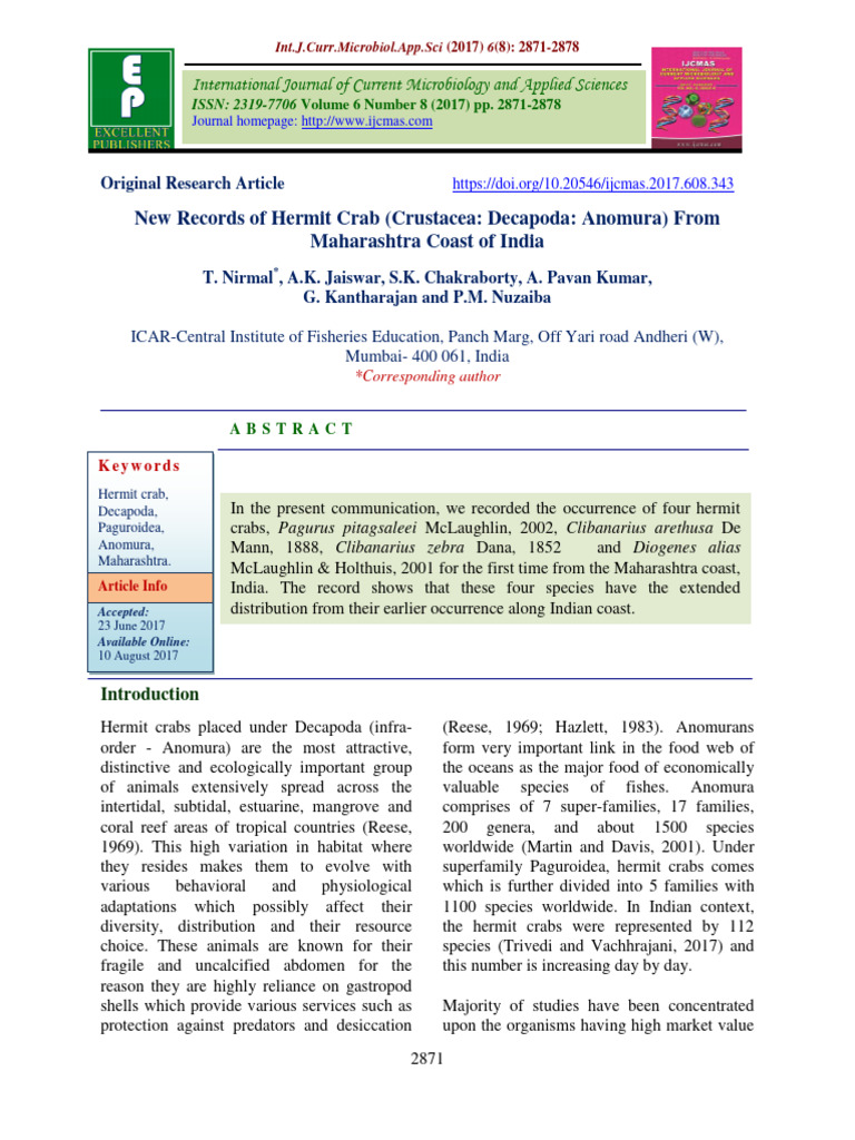 New Hermit Crab Species from Maharashtra | PDF