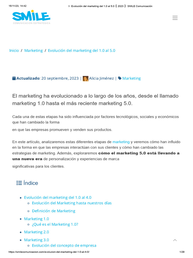 Evolución del marketing del 1.0 al 5.0【 2023 】 SMiLE Comunicación | PDF ...