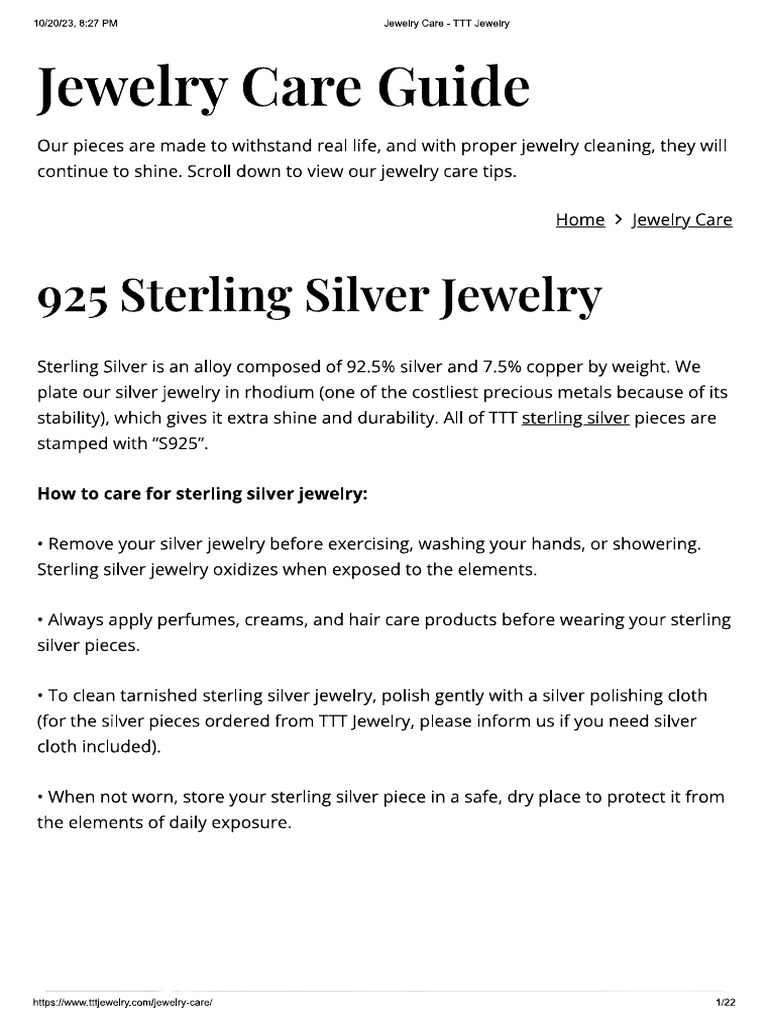Jewelry Care Guide - TTT Jewelry | PDF