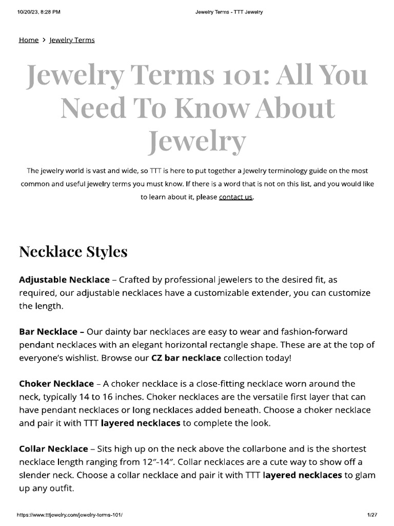 Jewelry Styles, Patterns, and Settings Terms | PDF