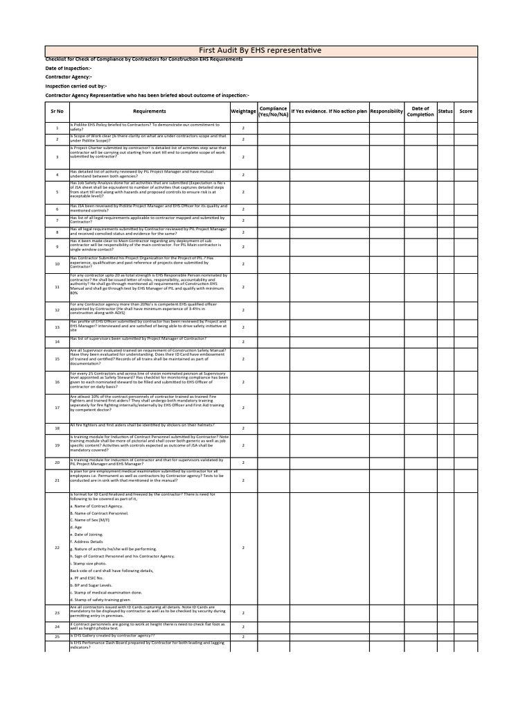 Contractor Compliance Check List | PDF | Scaffolding | Employment