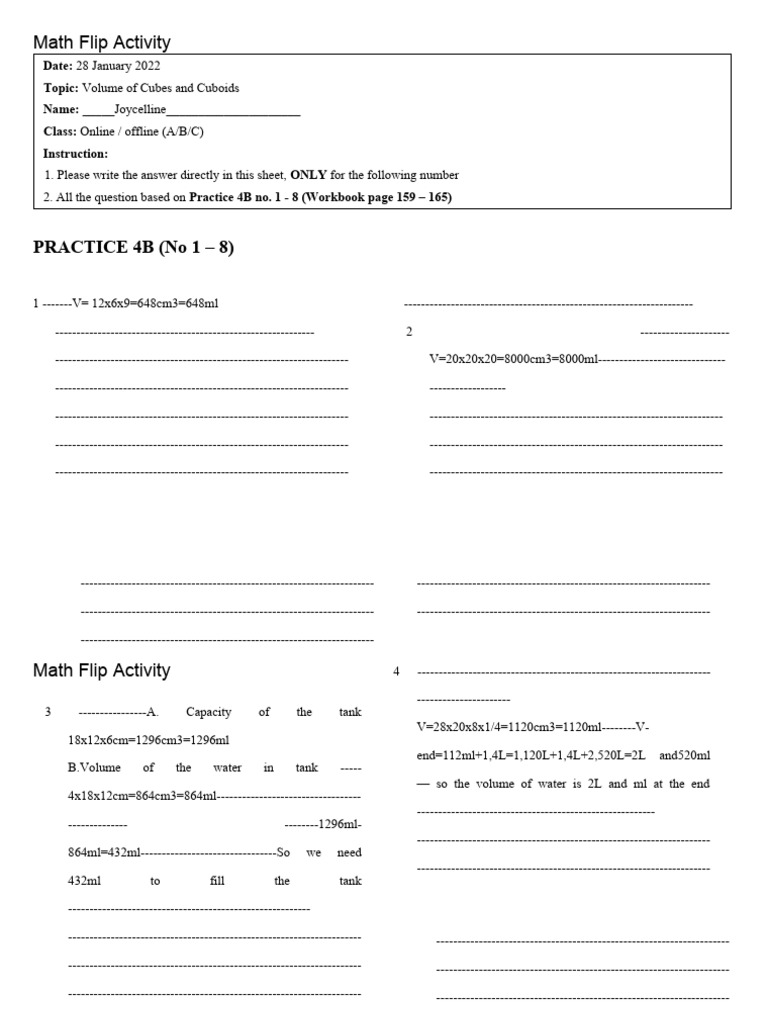 Answer Sheet of Flip Activity 2 | PDF | Volume | Metrology