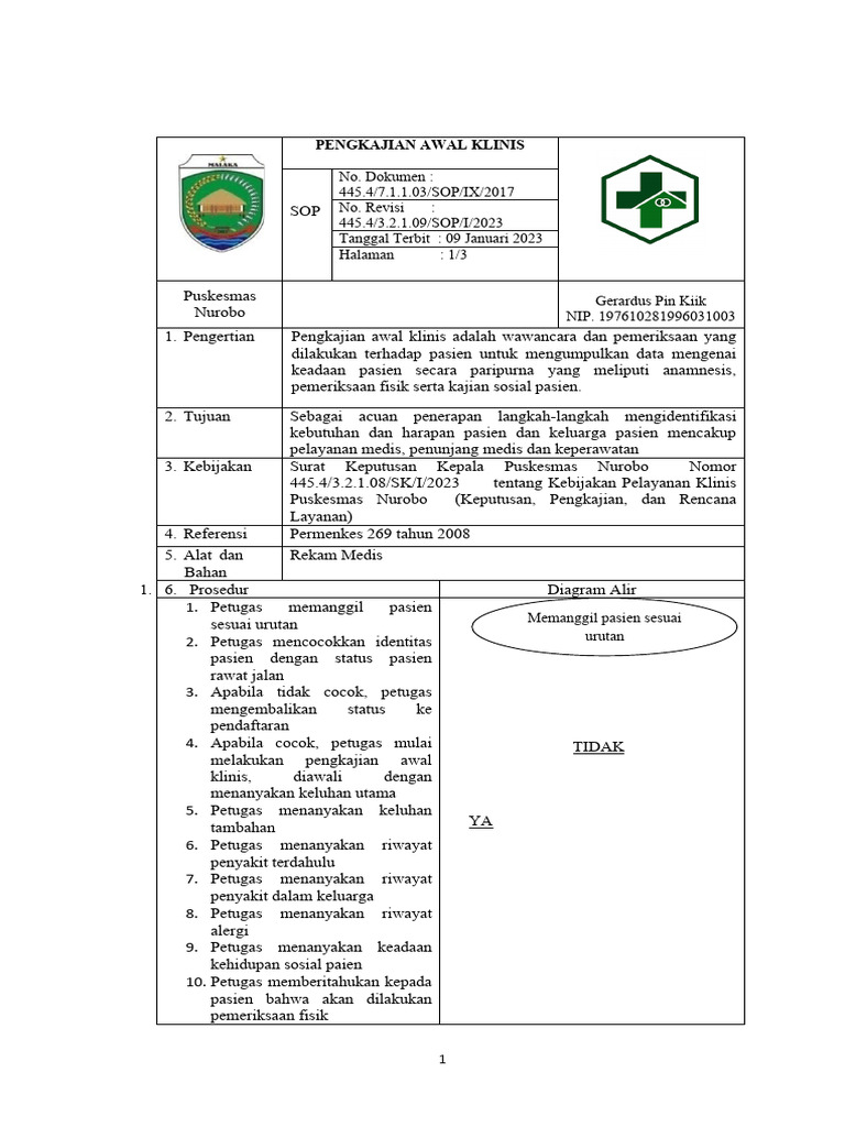 SOP Pengkajian Awal Klinis | PDF | Kesehatan Holistik