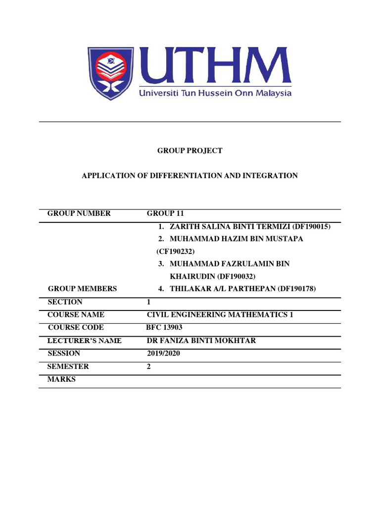 Civil Engineering Mathematics 1 Group Project: Application of ...