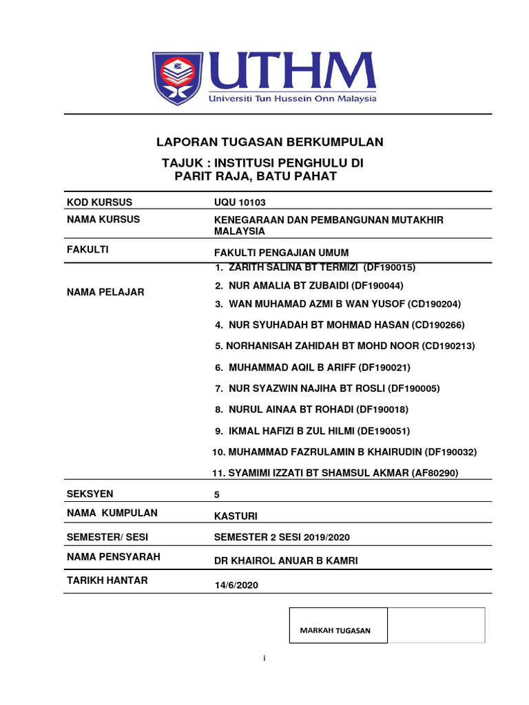 Tajuk: Institusi Penghulu Di Parit Raja, Batu Pahat | PDF