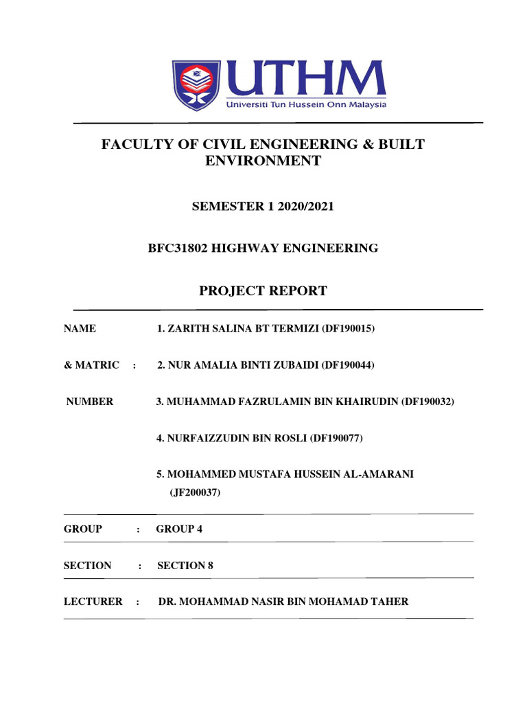 BFC31802 Highway Engineering Group Project | PDF | Road Surface | Road