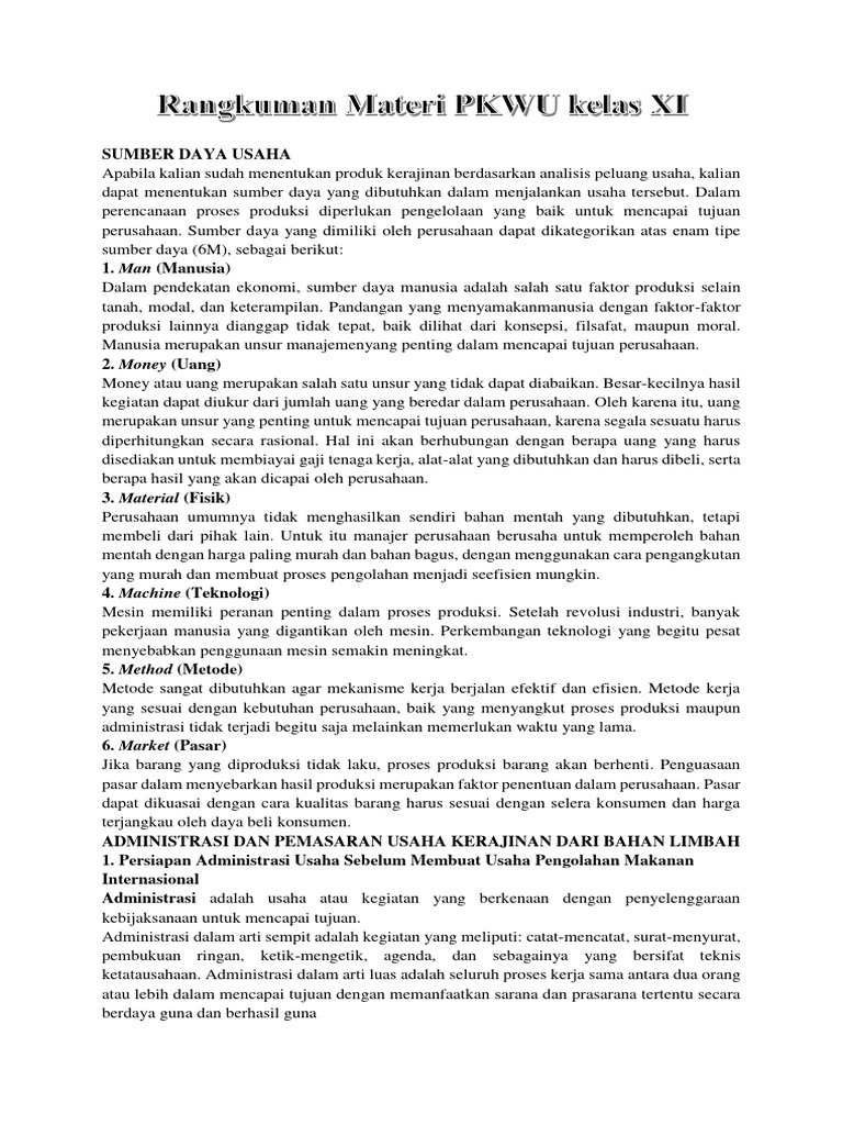 Rangkuman Materi PKWU Kelas XI | PDF | Karier & Perkembangan | Bisnis