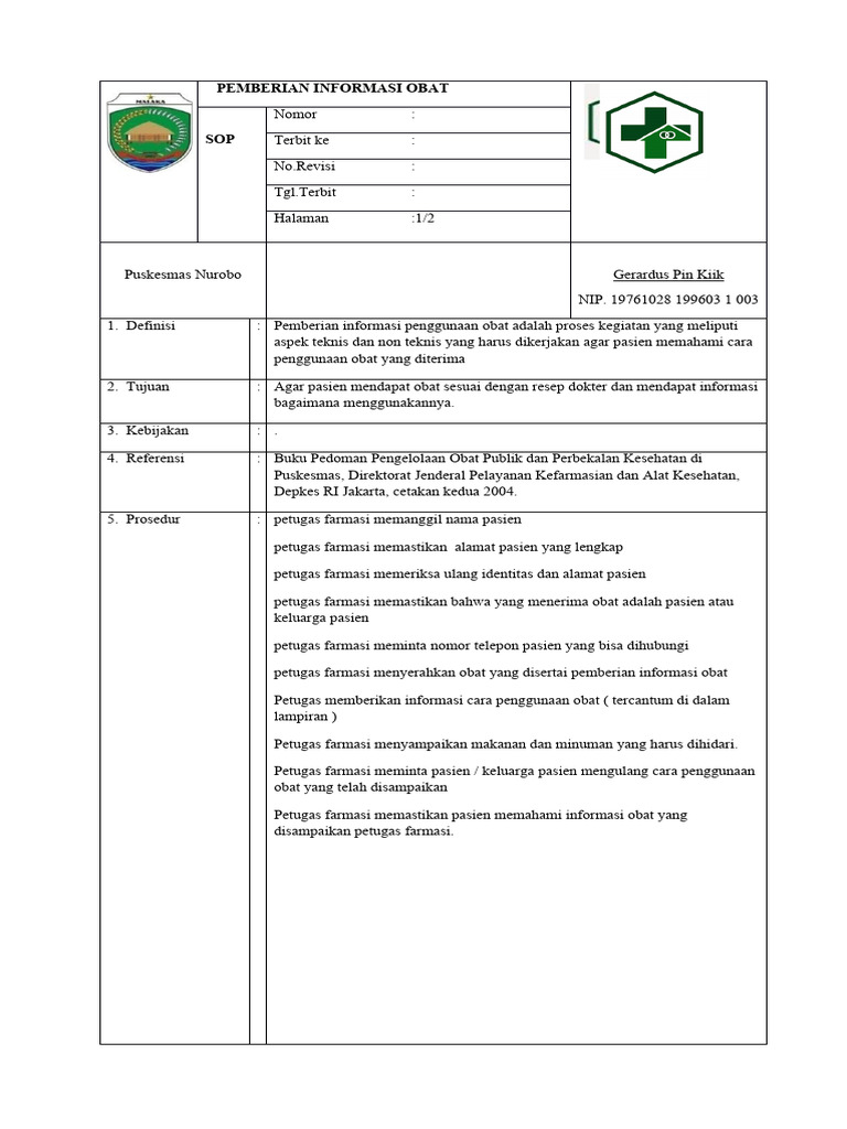 Sop Pemberian Informasi Obat | PDF