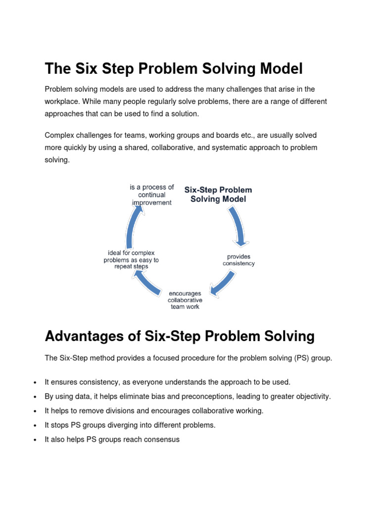 The Six Step Problem Solving Model | PDF | Cognitive Science | Cognition The Six Step Problem Solving Model | PDF | Cognitive Science | Cognition