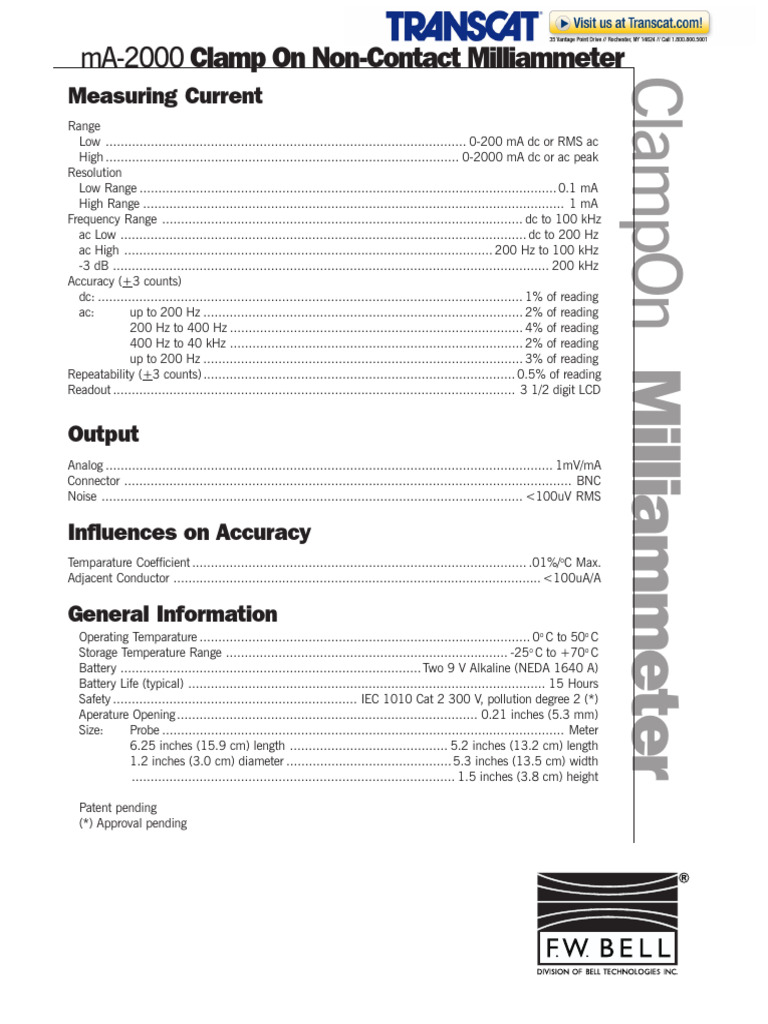 Ma-2000 Clamp On Non-Contact Milliammeter: Measuring Current | PDF ...