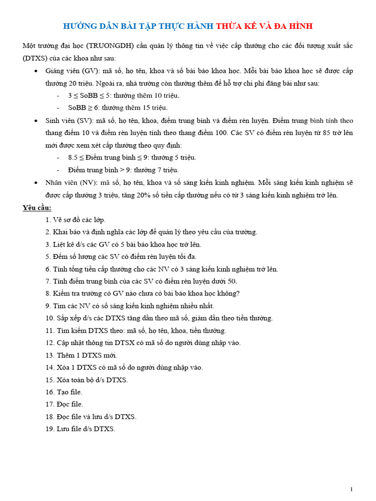 Huong Dan Bai Tap Thuc Hanh Thua Ke Va Da Hinh Final (Ep Kieu Con Tro) | PDF