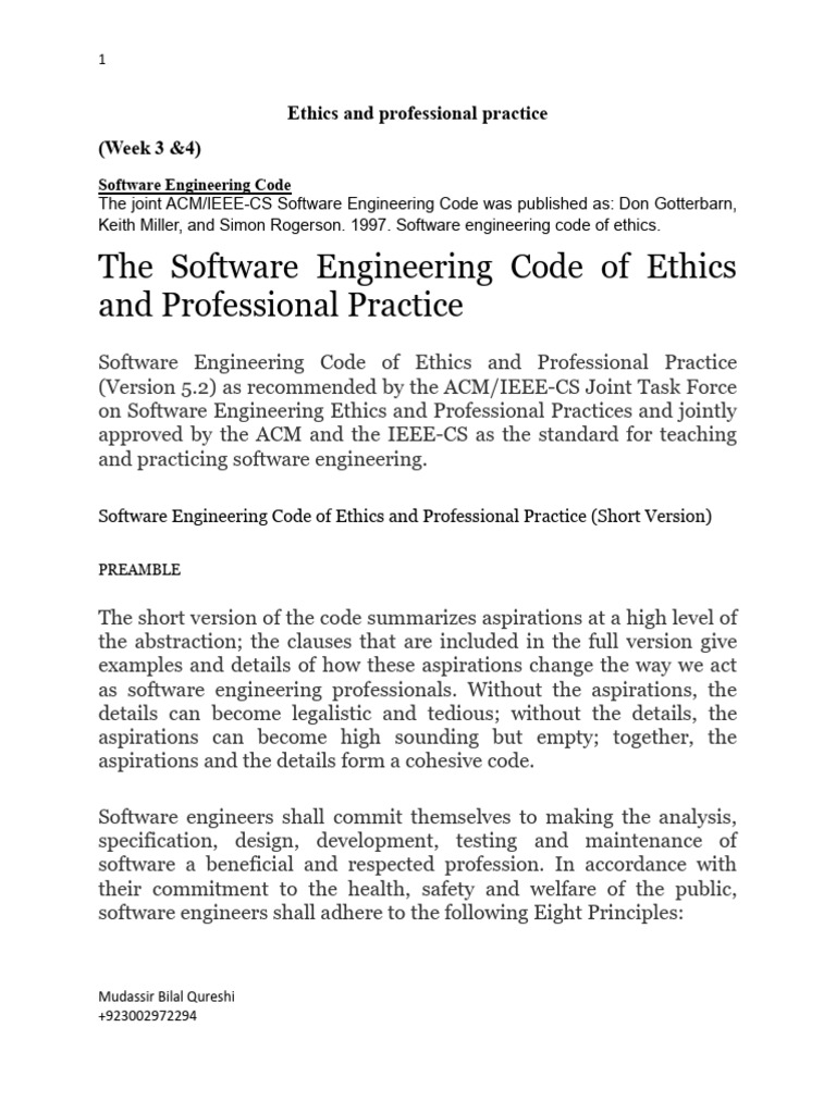Software Engineering Ethics Principles | PDF | Professional Ethics ...