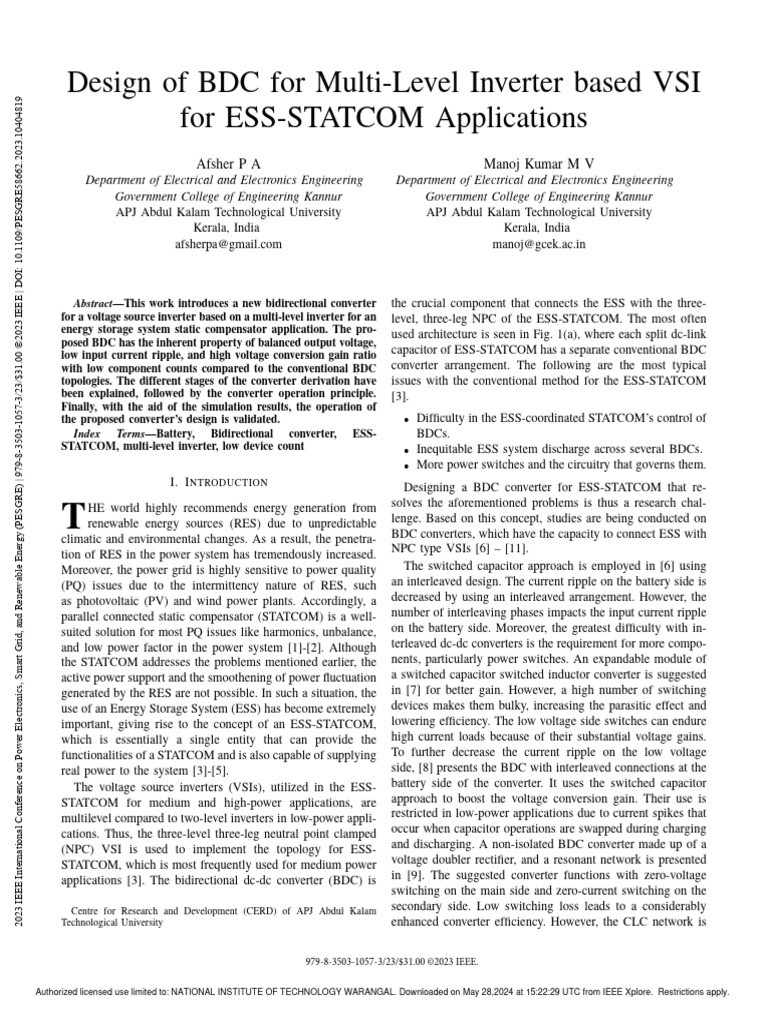 Design of BDC For Multi-Level Inverter Based VSI For ESS-STATCOM Applications | PDF | Power ...