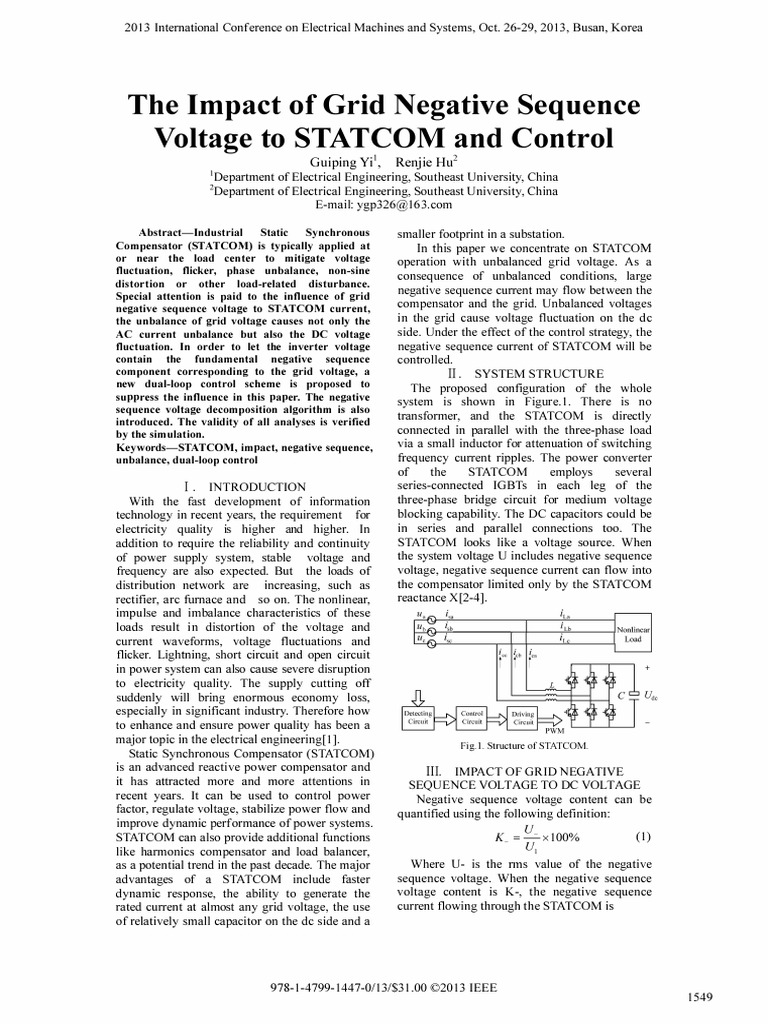 The impact of grid negative sequence voltage to STATCOM and control | Download Free PDF ...