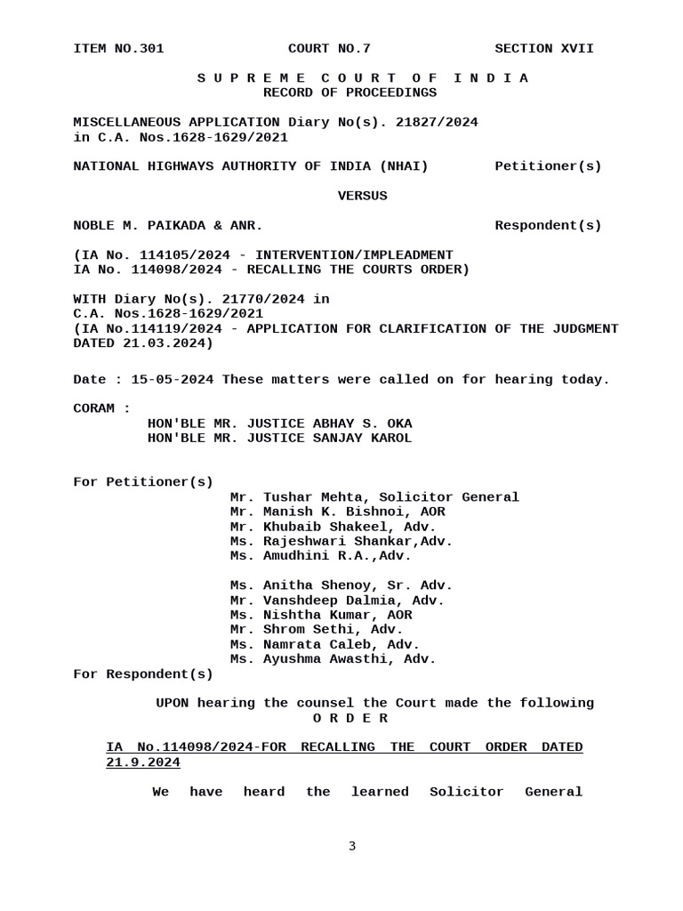 Supreme Court Judgement DT 15-05-2024 Reg EC Exemption For NHAI ...